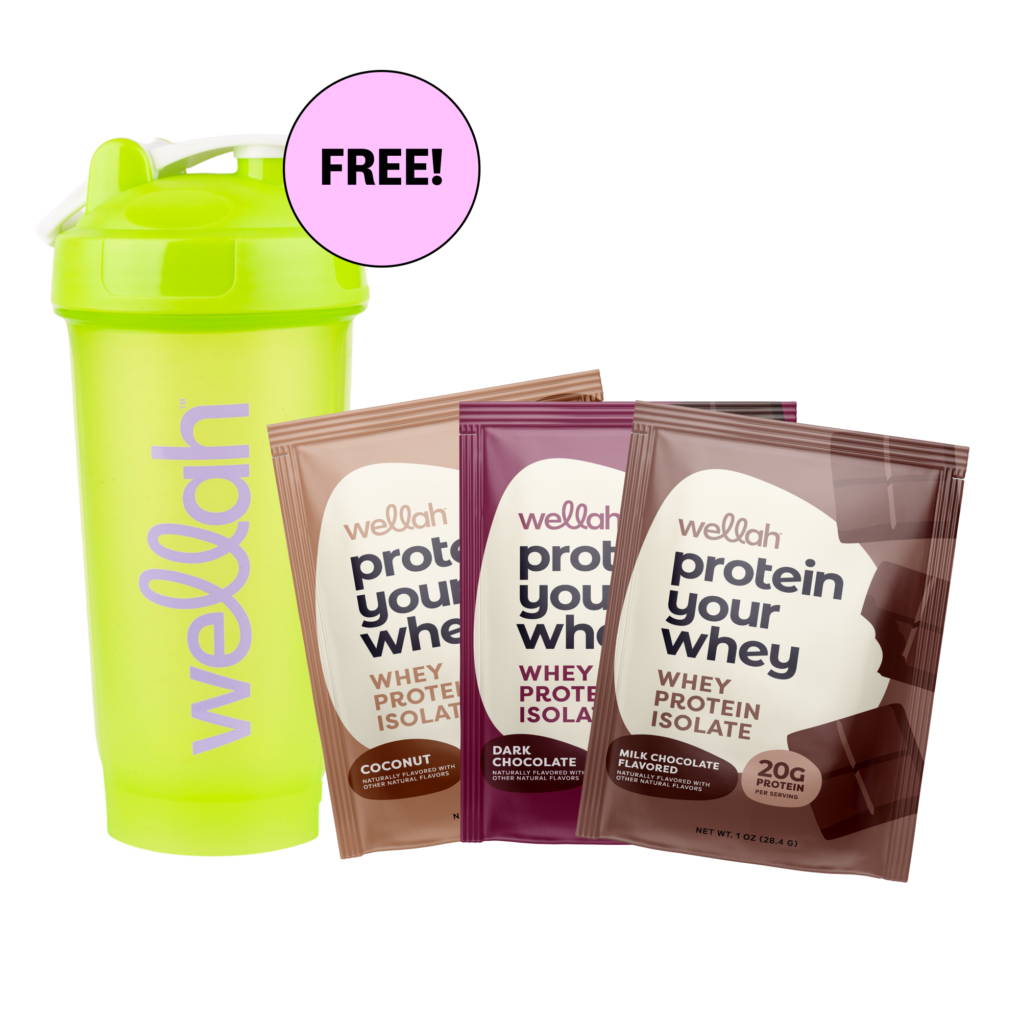 Protein Sample Pack + Shaker Bottle – Wellah